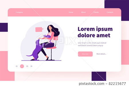 Cheerful woman sitting and playing with pets - Stock Illustration ...