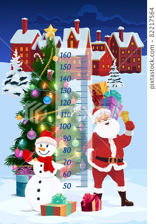 Kids height chart Christmas Santa in winter... - Stock Illustration ...
