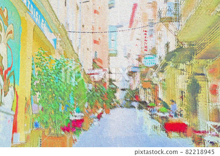 Everyday scenery of the back alleys of... - Stock Illustration ...