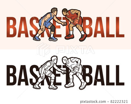 Basketball Text with Sport Player Graphic Vector - Stock Illustration ...