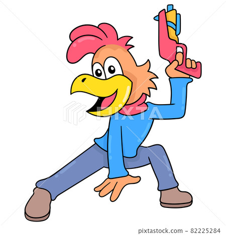 security guard rooster carrying a gun, doodle... - Stock Illustration ...