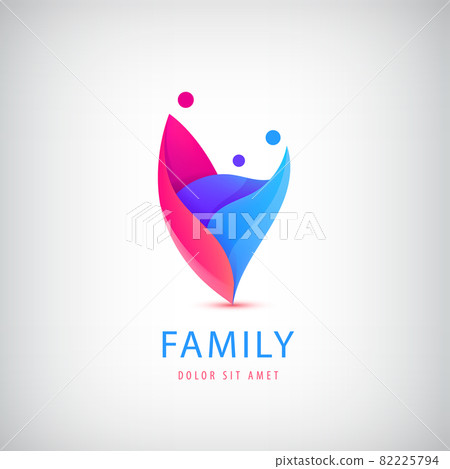 Vector family with kid, 3 people group logo.... - Stock Illustration ...