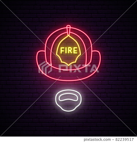 Fireman in helmet glowing neon sign. - Stock Illustration [82239517 ...