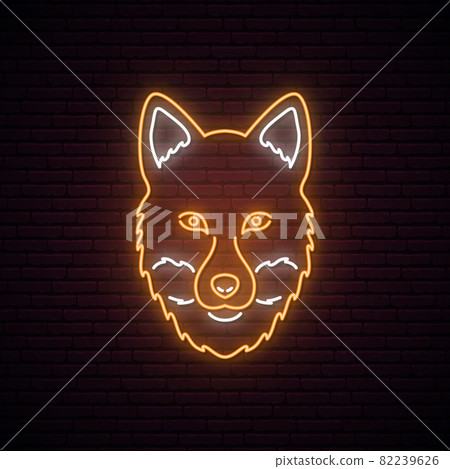 Fox glowing neon sign on dark brick wall... - Stock Illustration ...