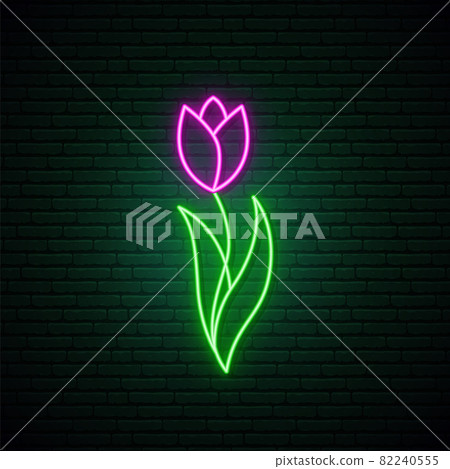 Violet tulip flower neon sign. - Stock Illustration [82240555] - PIXTA