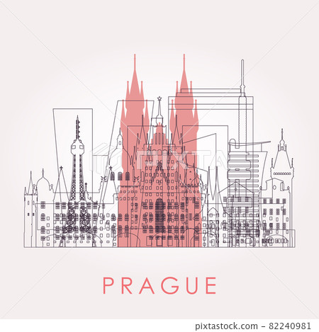 Outline Prague skyline with landmarks. - Stock Illustration [82240981 ...