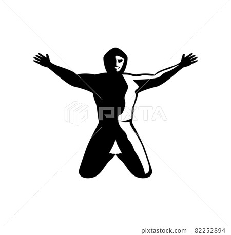 Yatta a man arms stretched logo design... - Stock Illustration ...