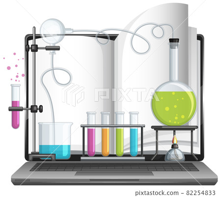 Laptop computer with science laboratory equipment - Stock Illustration ...