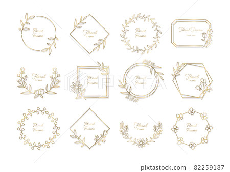 Set of plant decorative frame material Gold / Gold - Stock Illustration ...