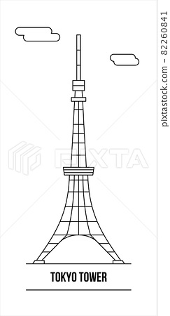 Simple Tokyo Tower and cloud vector image line... - Stock Illustration ...