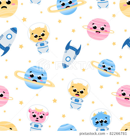 Cute space alien monster seamless pattern with... - Stock Illustration ...