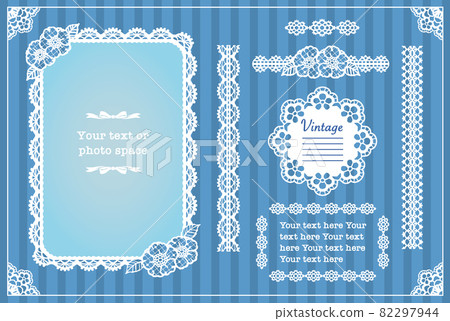Antique flower lace frame, ribbon material set.... - Stock Illustration ...