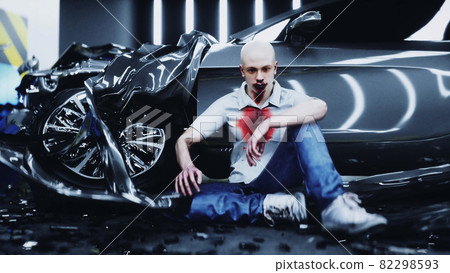 Human crash test dummy sitting near destroyed... - Stock Illustration ...