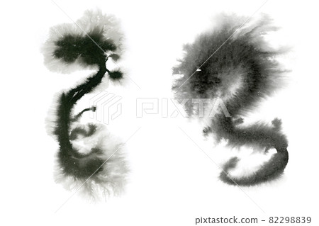 Dragon sumi-e ink white background - Stock Illustration [82298839] - PIXTA