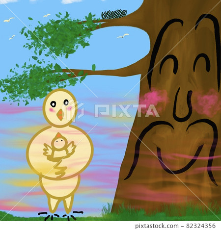 Tree father and bird - Stock Illustration [82324356] - PIXTA