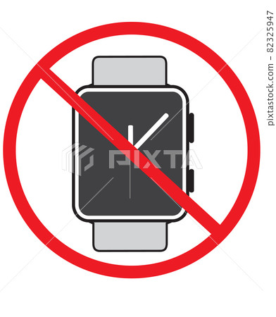 Forbidden sign with watch icon on white... - Stock Illustration ...