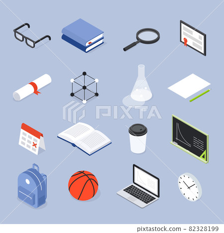 School College Objects Set Isometric Illustration - Stock Illustration [82328199] - PIXTA