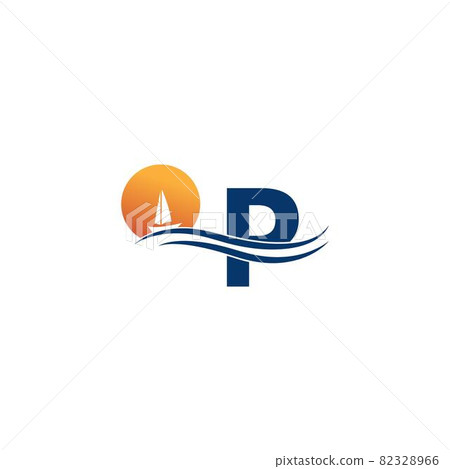Letter P logo with ocean landscape icon template - Stock Illustration ...