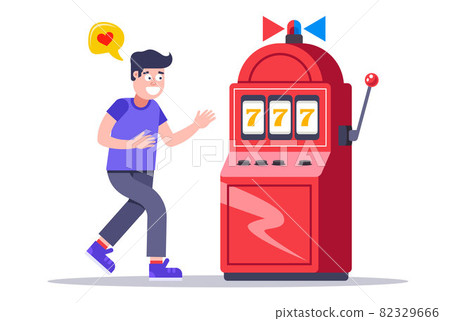 man addicted to gambling slot machines. lover... - Stock Illustration ...