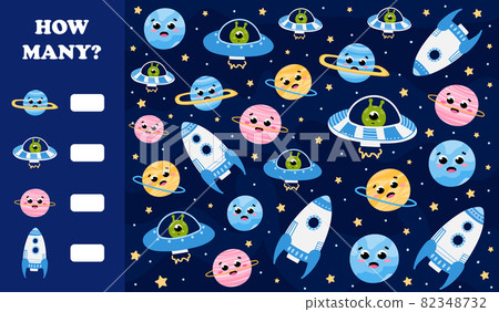 Educational counting game for kids with planets... - Stock Illustration ...