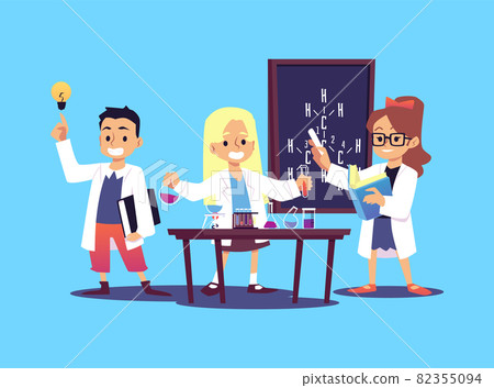 Children in laboratory playing and studying,... - Stock Illustration ...