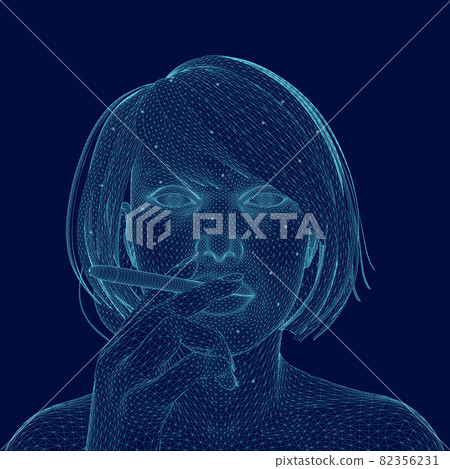 Wireframe of a girl smoking a cigarette made of... - Stock Illustration ...