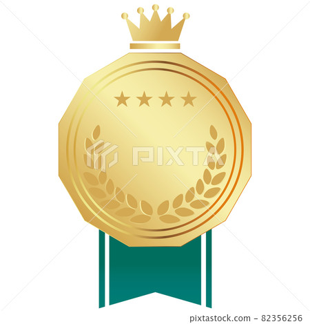 Medal_polygon_green vertical ribbon - Stock Illustration [82356256] - PIXTA