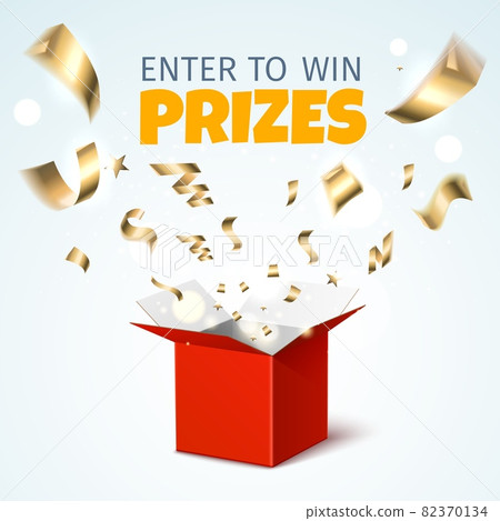 Open magic box prize. Realistic red gift with... - Stock Illustration ...