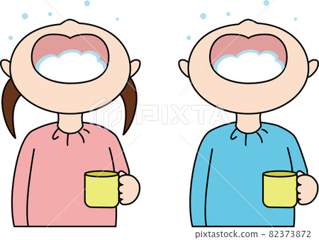Illustration of a girl and a boy gargling - Stock Illustration ...