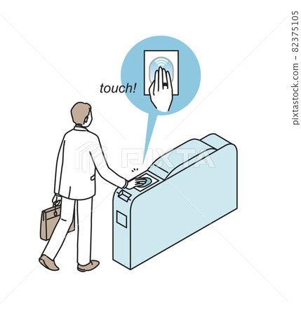 A man passing through a ticket gate with a... - Stock Illustration ...