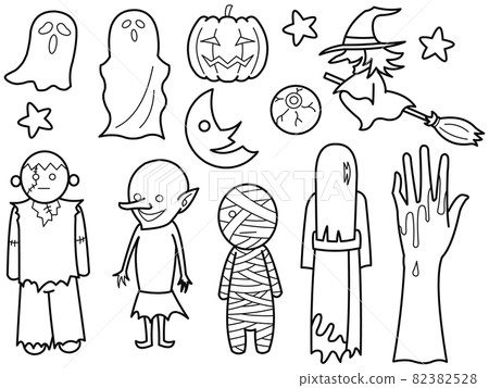 Halloween cute character illustration line... - Stock Illustration ...