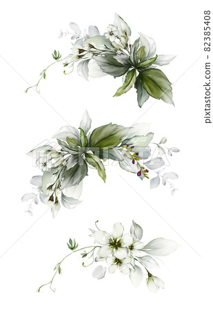 Set of botanical compositions with foliage - Stock Illustration ...