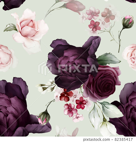 Seamless watercolor pattern with purple roses - Stock Illustration ...