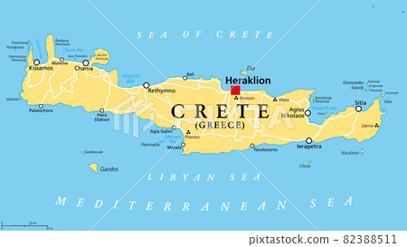 Crete, Greek island, political map, with... - Stock Illustration ...
