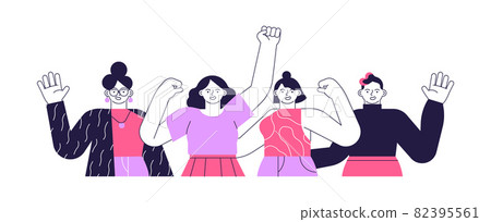 Diverse pink woman team flat cartoon isolated - Stock Illustration ...