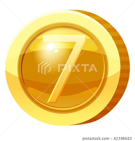 Gold Medal Coin Number 7 symbol. Golden token... - Stock Illustration ...