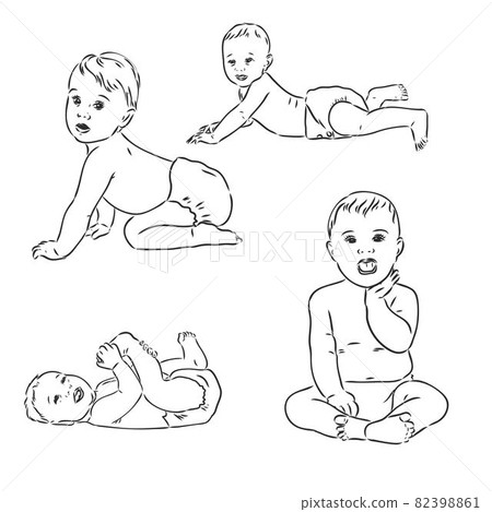 babbie. set of vector sketches on grey background - Stock Illustration ...