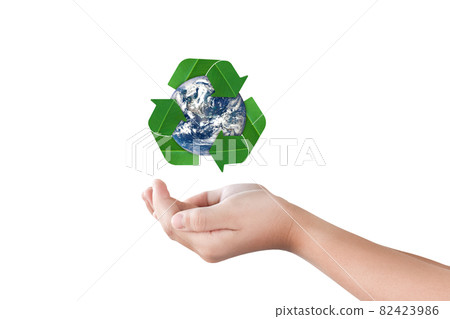 Eco friendly concept, globes and recycle icon... - Stock Illustration ...