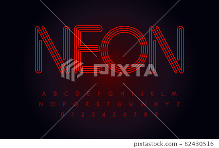 Red neon font glowing, tube letters set,... - Stock Illustration ...