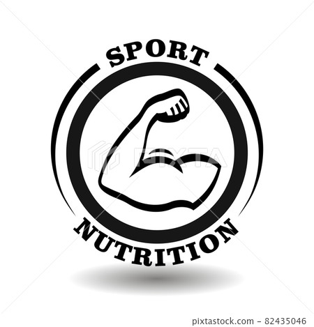 Creative round logo Sport Nutrition with muscle... - Stock Illustration ...
