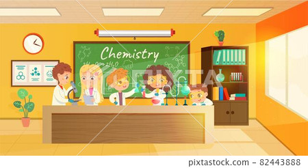 Chemistry lesson in classroom. Education in... - Stock Illustration ...