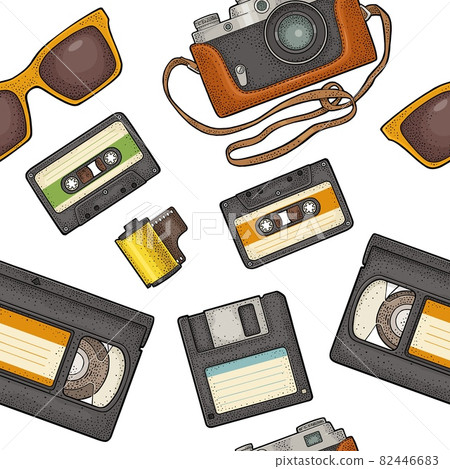 Seamless pattern retro technology object.... - Stock Illustration ...