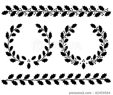 Holly line, round frame silhouette illustration - Stock Illustration ...