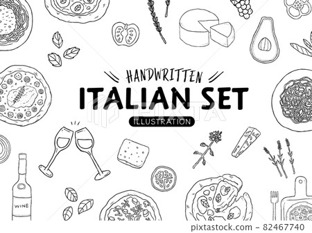 Cute hand drawn Italian illustration set - Stock Illustration [82467740 ...