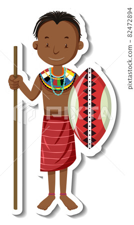 African tribal man cartoon character sticker - Stock Illustration ...