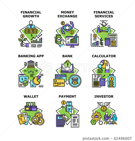 Financial Services Set Icons Vector Illustrations - Stock Illustration ...
