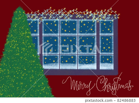 Christmas card with snowy window and Christmas... - Stock Illustration ...