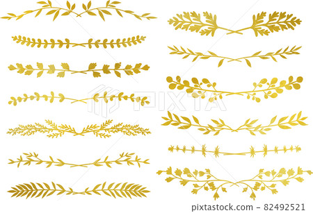 Gold leaf / plant line set vector material - Stock Illustration ...
