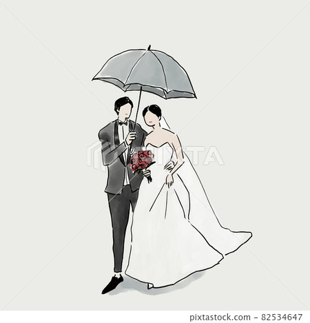 Weddings on rainy days, brides and grooms with... - Stock Illustration ...