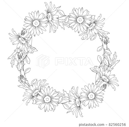 Flower wreath line drawing illustration - Stock Illustration [82560256 ...